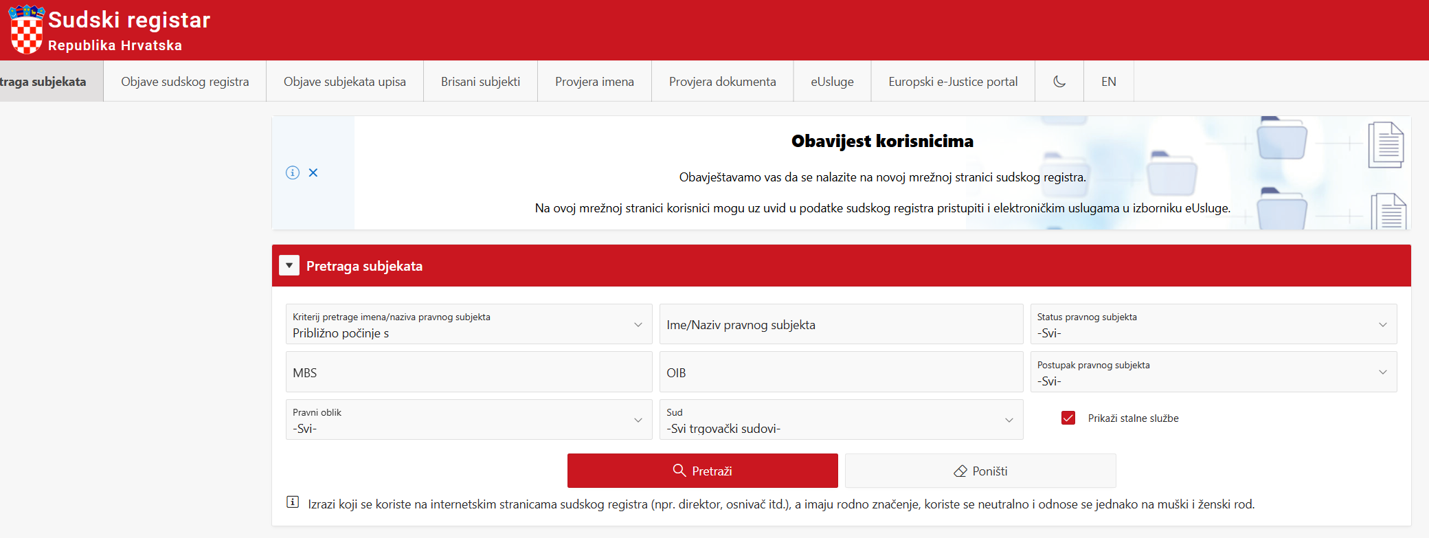 Ministarstvo pravosuđa i uprave Republike Hrvatske - Sudski registar